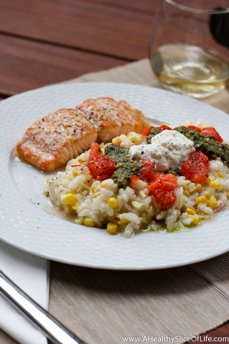 Summer Risotto with Roasted Corn, Pesto, & Burrata