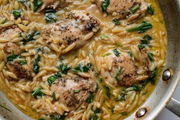 Skillet Lemon Garlic Chicken and Orzo